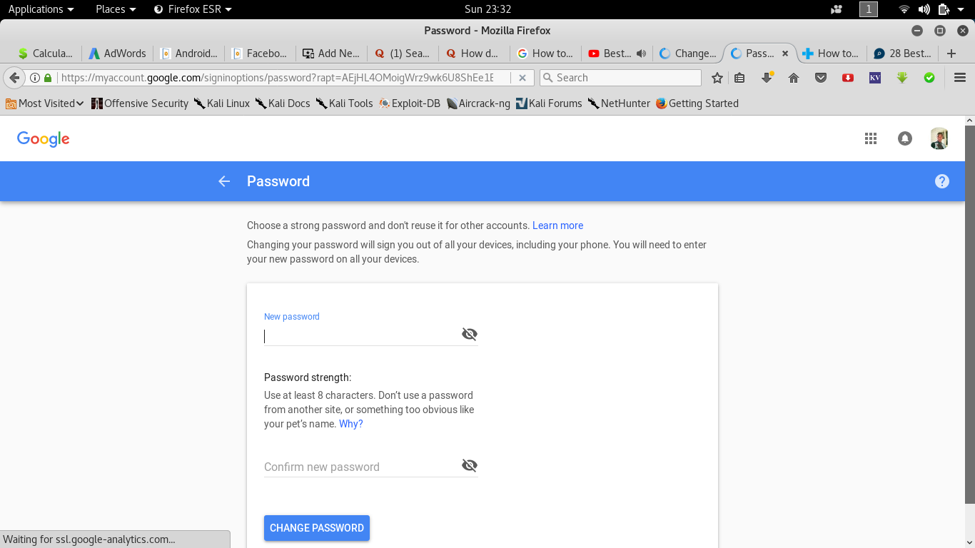 How to change / reset google password on Android device